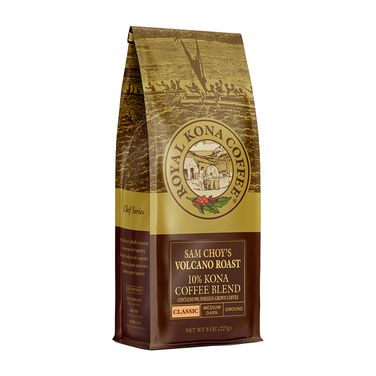 Volcano Roast 10% Kona 8oz Coffee Bags - Case Rate - Royal Kona Coffee